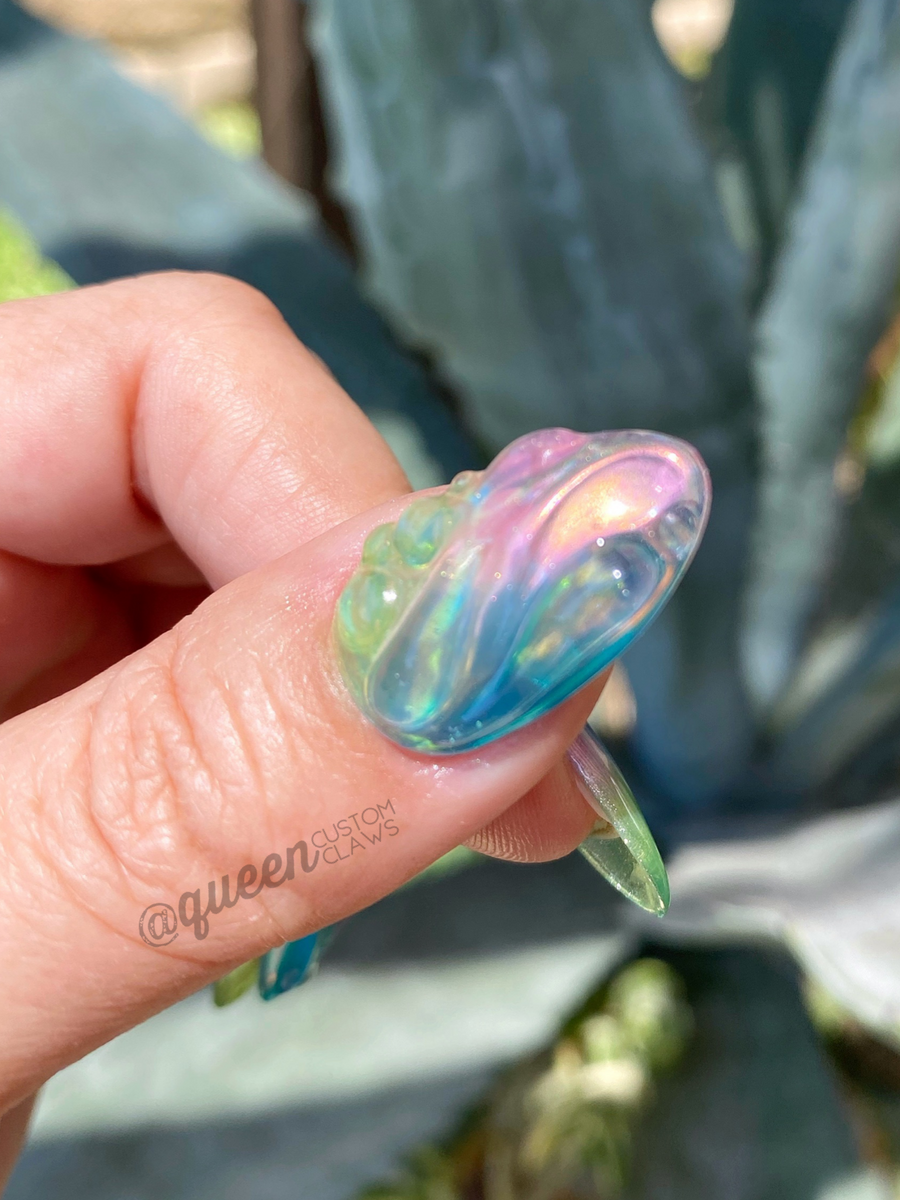 Aquatic: wet look wave press-on nails (blue) – Queen Custom Claws