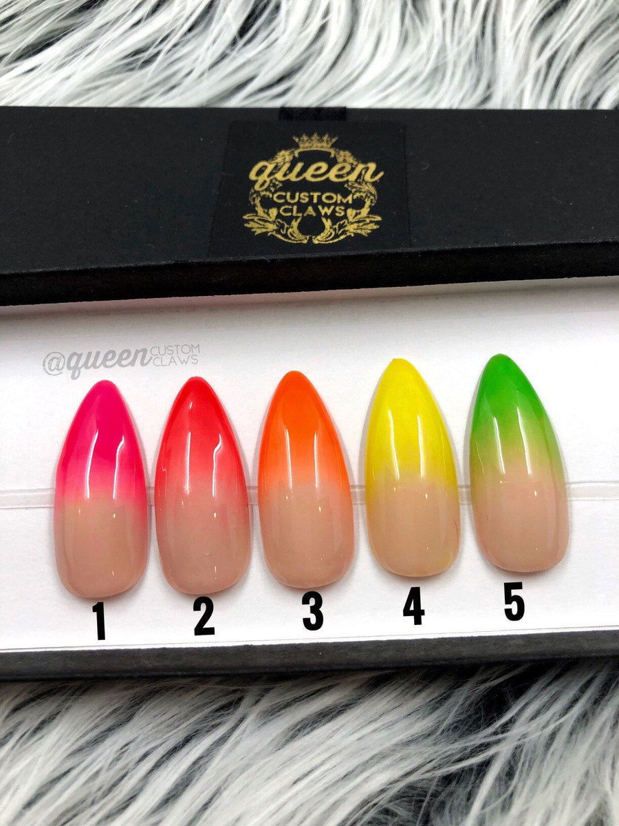Shí Shi Gorgeous Neon to Nude Boomer Ombre- press-on nails – Queen ...