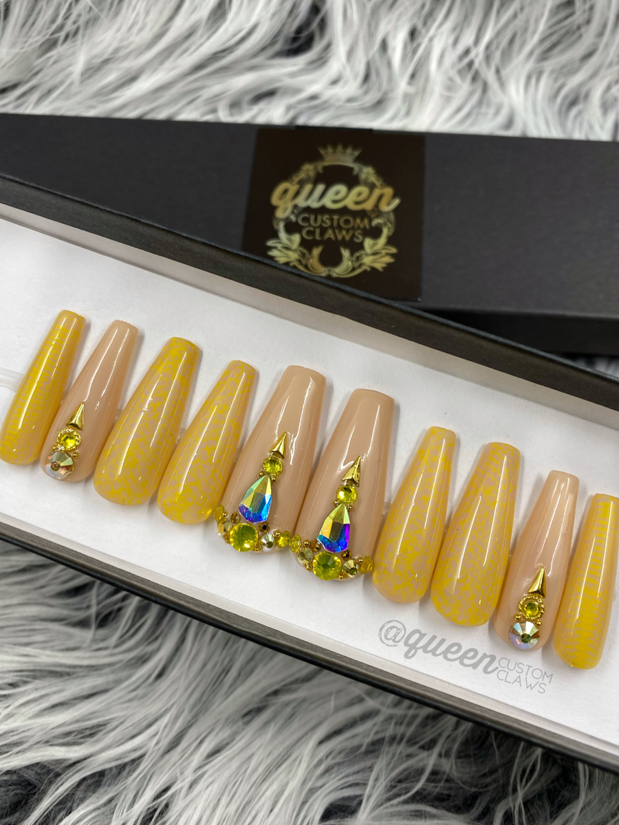 Golden Mamba Snake Print Press on Nails – Queen Custom Claws